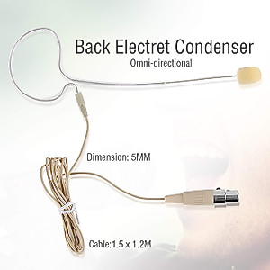 PYLE-PRO On-Ear Audio Condenser Microphone - Portable Omnidirectional Wired Headset Condenser Mic With 4 Pin Mini XLR Cable and Windscreen - Works with Shure System - PMEMS10 (Skin Tone), Beige