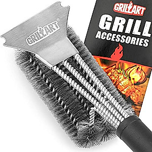GRILLART Grill Brush and Scraper BBQ Brush for Grill, Safe 18" Stainless Steel Woven Wire 3 in 1 Bristles Grill Cleaning Brush, BR-4516