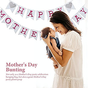 ABOOFAN Happy Mothers Day Banner Mothers Day Bunting Garland with Glitter Hearts Design for Mother’s Day Party Decoration Supplies