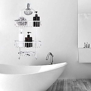 Dailyart Hanging Shower Caddy, Shower Head Caddy Hanging Storage Organizer over the Shower Head Aluminum Shampoo Holder with Extra Basket Hanging Shower Rack, Silver, 11.8" x 4.7" x 25"