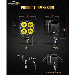 Partsam 3 Inch Yellow Pods Fog Light, 30W Waterproof Cubes Offroad Cree LED Pods Spot Flood Ditch Lights, Square Off Road Lights for Pickup Truck SUV ATV UTV Boat Forklift 4x4 Motorcycle, Pack of 2