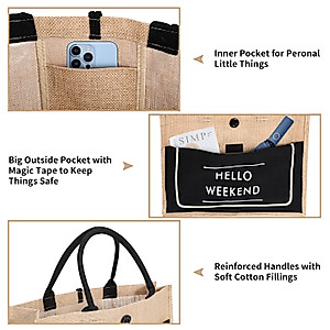 Beach Tote Bag for Women 2 Pack - Burlap Jute Reusable Gift Favors Bag with handles for Bridesmaid Grocery Shoppiing straw bag