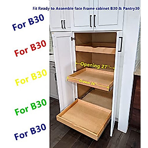 26'' Width Drawer Roll Wood Tray Drawer Box Kitchen Organizer Cabinet Slide Out Shelve, Pull-Out Shelf, Pantry Organization & Storage w/ Sliders-- DIY Project (Fits RTA Face Frame B30 and Pantry30)