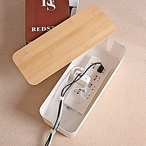 Cable Management Box - Wooden Style Large Cord Organizer Box to Hide Wires & Power Strips | Desk Computer Cable Organizer Box | Safe ABS Material |16" (L) x 6.2" (W) 5.3" (H)|for Home & Office - White