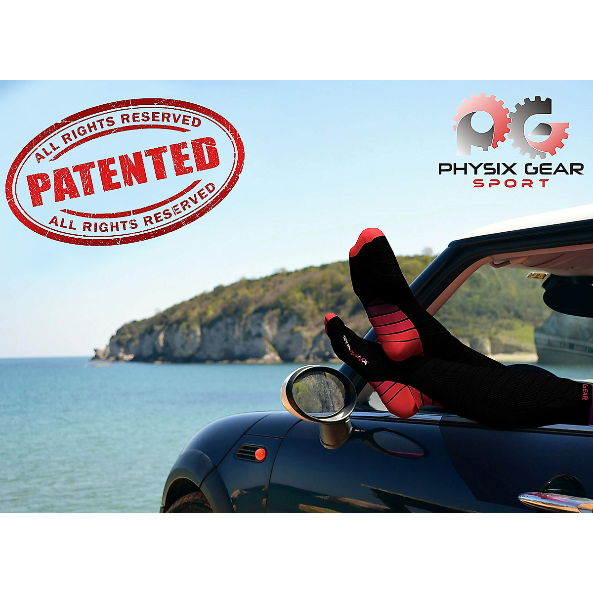 Physix Gear Compression Socks 20-30 mmHg - Men & Women - Running, Nurses, Shin Splints, Flight, Travel (BLACK / RED-S/M)