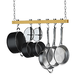 Cooks Standard NC-00269 Standard, Single Bar, 36-Inch Ceiling Mounted Wooden Pot Rack, Brown