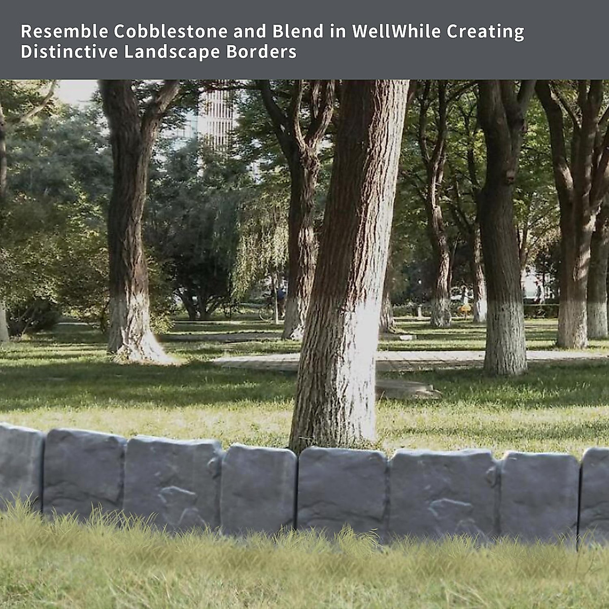 MYOYAY 80pcs Garden Landscape Border Edging - 65ft Plastic Fencing Lawn Border Stone Effect Fence for DIY Decorative Flower and Grass Bed Edging,Interlocking Outdoor Lawn Stakes(Grey)