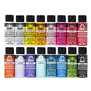 FolkArt 16 Piece Multi Surface Acrylic Craft Paint Set Formulated to be Non-Toxic that is Perfect for Beginners and Artists, Bright Colors Count, 2 Fl Oz (Pack of 16)