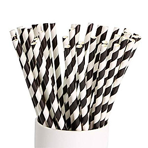 Shuiniba Biodegradable Striped Paper Straws,Paper Drinking Straws for Party, Events and Crafts,Baby Shower Decorations 7.75 Inches, Black White Striped - 100 Packs