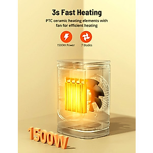 Space Heater for Indoor Use, Electric Ceramic Heater, 3 Modes, 12h Timer, Fast Heating Portable Heater, 70°Oscillating Heater with Tip-over & Overheating Protection for Living room, Office, Bedroom