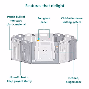 Dream On Me 14 Panel Oasis Play Center, Play Pen, Playard in Grey and White