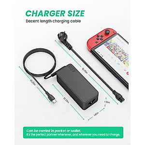 Switch Charger for Nintendo Switch Charger Cable Power Adapter 15V 3A Fast Charging Compatible with Switch/Switch Lite/Switch OLED Power Supply Cord