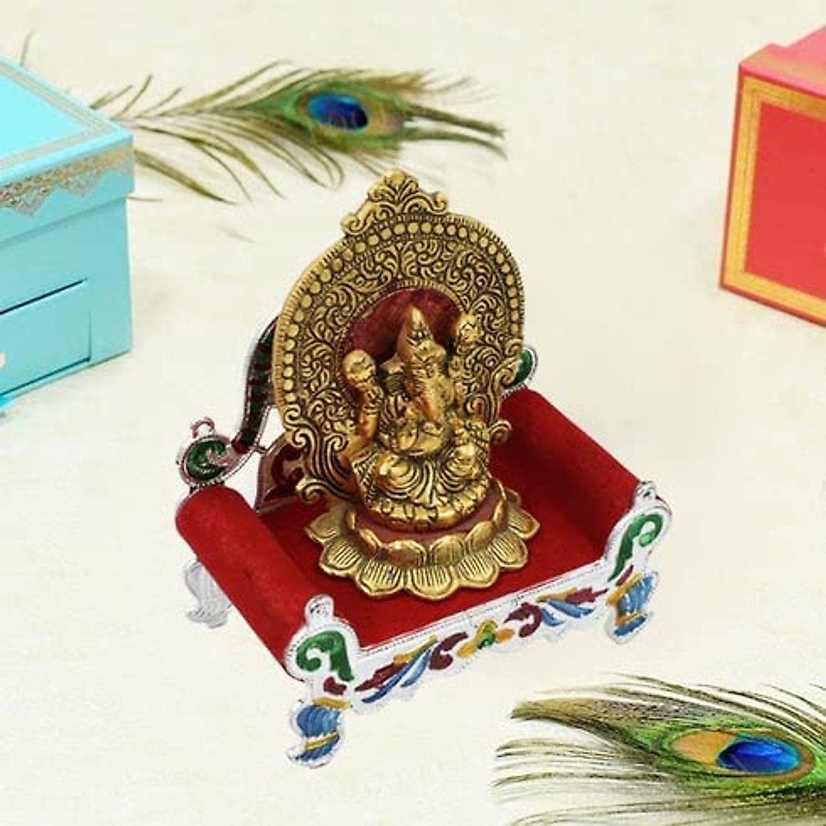 LNT Bal Gopal Sinhasan Handikraft meenakari Laddu Gopal Sinhasan Bal Gopal Bed Shree Krishna Singhasan Thakorji Sinhasan Ganesh Sinhasan Fancy Sinhasan Janmashtami Special Sinhasan, Wood