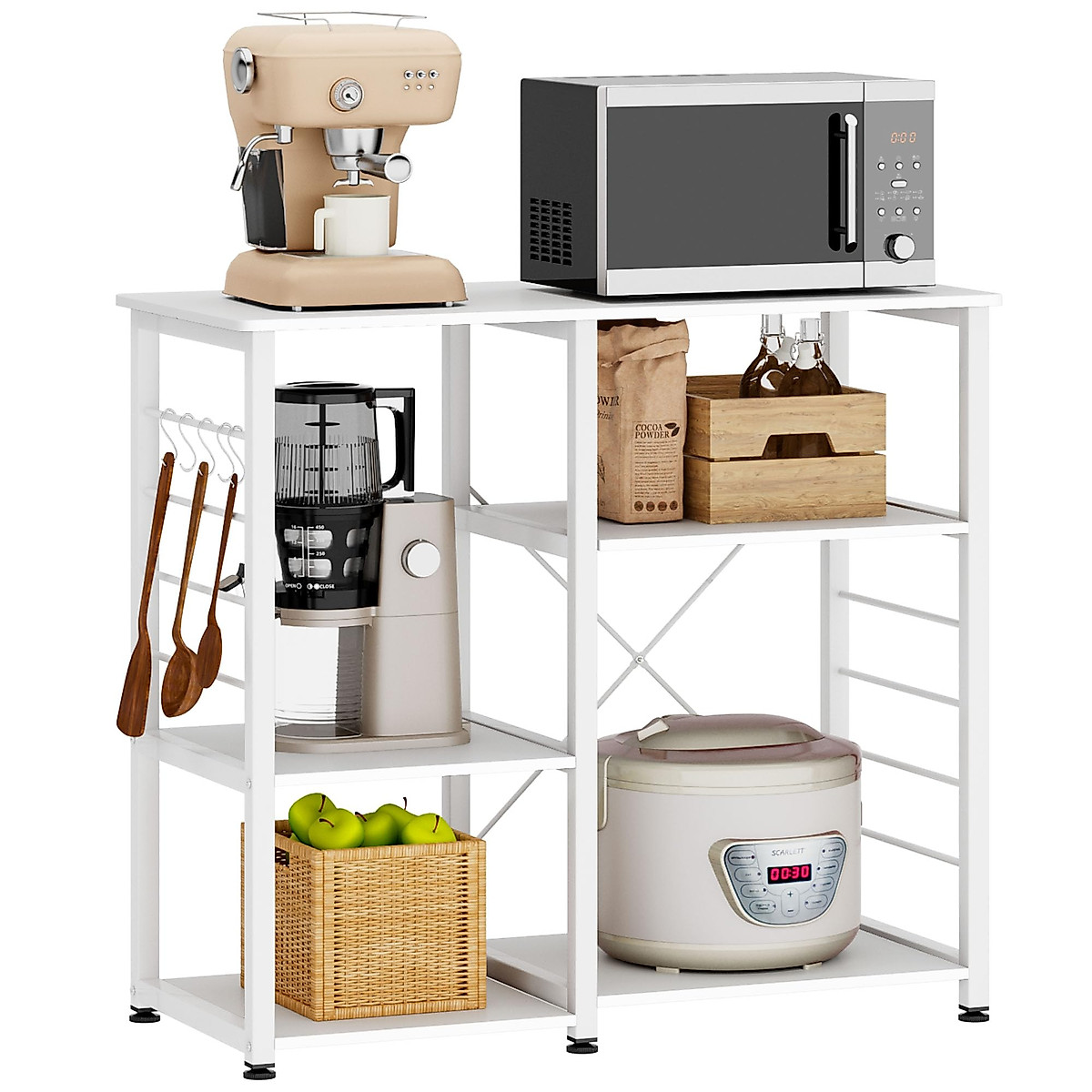 SDHYL, 35 inch Coffee Bar Bakers Rack with 4 Shelves, Kitchen Storage Organizer with Metal Frame, Microwave Stand for Home Kitchen Bathroom