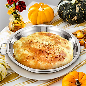 Luxshiny 2PCS Stainless Steel Roasting Pan, Pizza Cake Baking Tray Round Roaster Pan Stainless Steel Drip Pan for Turkey Baking,Roast Chicken