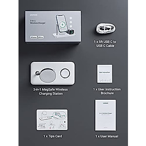 UGREEN MFi-Certified 25W 3-in-1 MagSafe Wireless Charging Station, 15W Fast Charging for iPhone 14/13/12 MagSafe Series, Compatible with Apple Watch, AirPods Series (No AC Adapter)