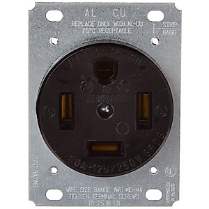 Leviton 9460 60 Amp, 125/250 Volt, Flush Mounting, Receptacle, Straight Blade, Industrial Grade, Grounding, Black