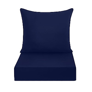downluxe Outdoor Deep Seat Cushions Set, Waterproof Memory Foam Patio Furniture Cushions with Zipper for Outdoor Chair Sofa, 24" x 24", Navy, 2 Piece Set