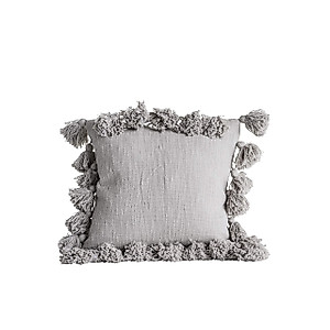 Grey Square Cotton Pillow with Tassels