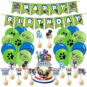 Puppy Dog Birthday Party Decorations for Puppy Dog Pals Including Banners Latex Balloons Aluminum Foil Balloons for Birthday Party Decorations for Children and Adults