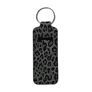 FKELYI Black Leopard Wild Animal Cheetah Skin Print Chapstick Holder Keychain Lipstick Sleeve Pouch Lip Balm Portable Pocket Lip Gloss Tube Holder Clip-on Chapsticks Travel Accessories