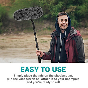 Movo BWS1000 Blimp Wind & Vibration Protection System for Shotgun Microphones - Features 12-point Internal Shockmount, Integrated XLR Cable, Furry Deadcat Windscreen & Grip Handle with Boom Attachment