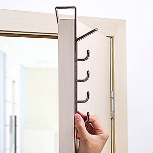 NUOMI Set of 2 Over The Door Hooks 5 Hangers Plastic Hanging Racks Organizer for Clothes, Coat, Bags, Umbrella, Hats, Brown and White