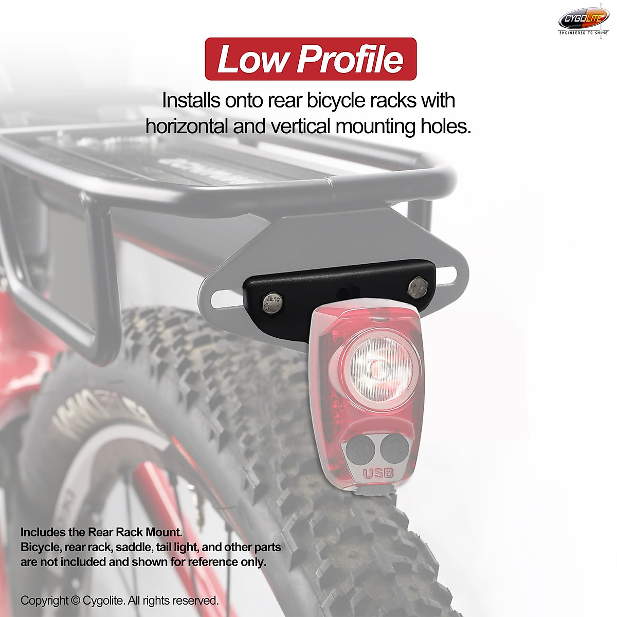 Cygolite Tail Light Rack Mount - for Hypershot, Hotshot Pro, and Hotshot Series Bicycle Taillights with Hard Mounts (Genuine Mount) Small