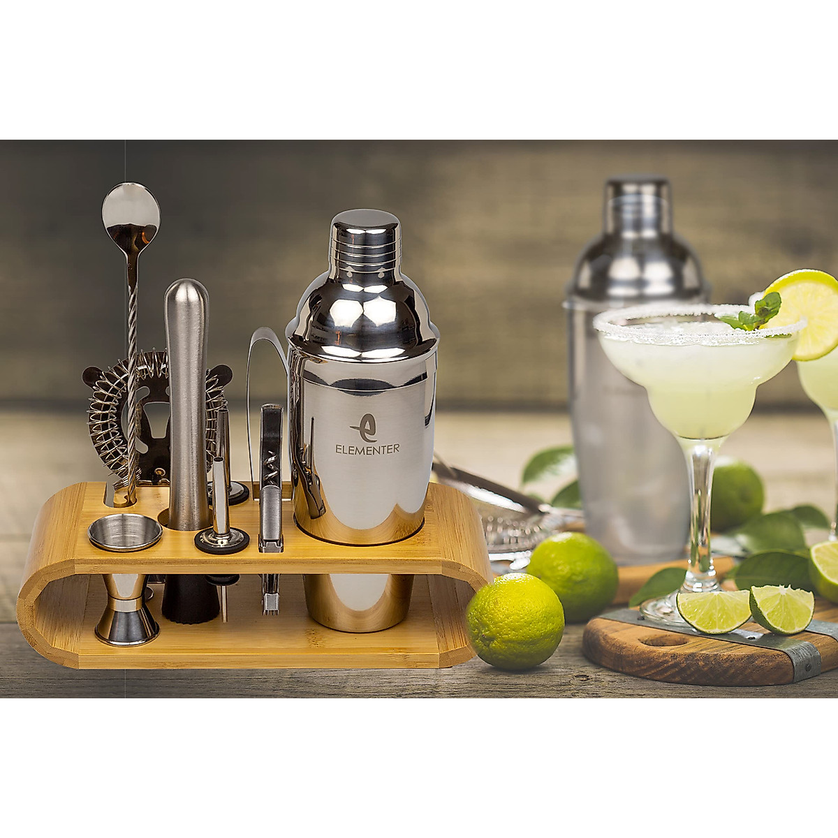 ELEMENTER Cocktail Shaker Set - Mixologist Bartender kit 10-Piece, Crafted from Stainless Steel, All The Accessories You Need to Mix The Perfect Drink or Martini, Cocktail kit Perfect for Gifts.