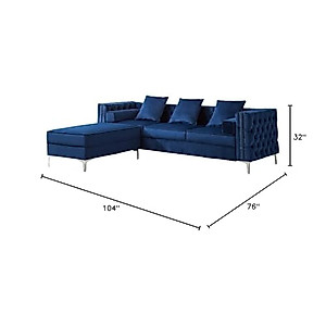 Legend Vansen Velvet Sofa sectional for Living Room with Ottoman Chaise Reversible L Shaped Couch Sleeper, 104", Blue
