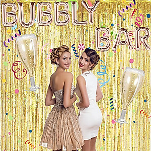 AnnoDeel 16inch BUBBLY BAR Letter Foil Balloons, Rose Gold Letter Balloons and 2pcs Champagne Glass Mylar Balloons for Bridal Shower Engagement Party Banner Wedding Graduation Party Supplies
