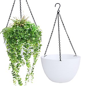 summer flower 2Pack Self Watering Hanging Planters,9.9 Inch Hanging Baskets for Christmas Plant, Hanging Pots for Indoor Outdoor Hanging Plant Holder for Garden Porch Ceiling -White,Plant Not Included