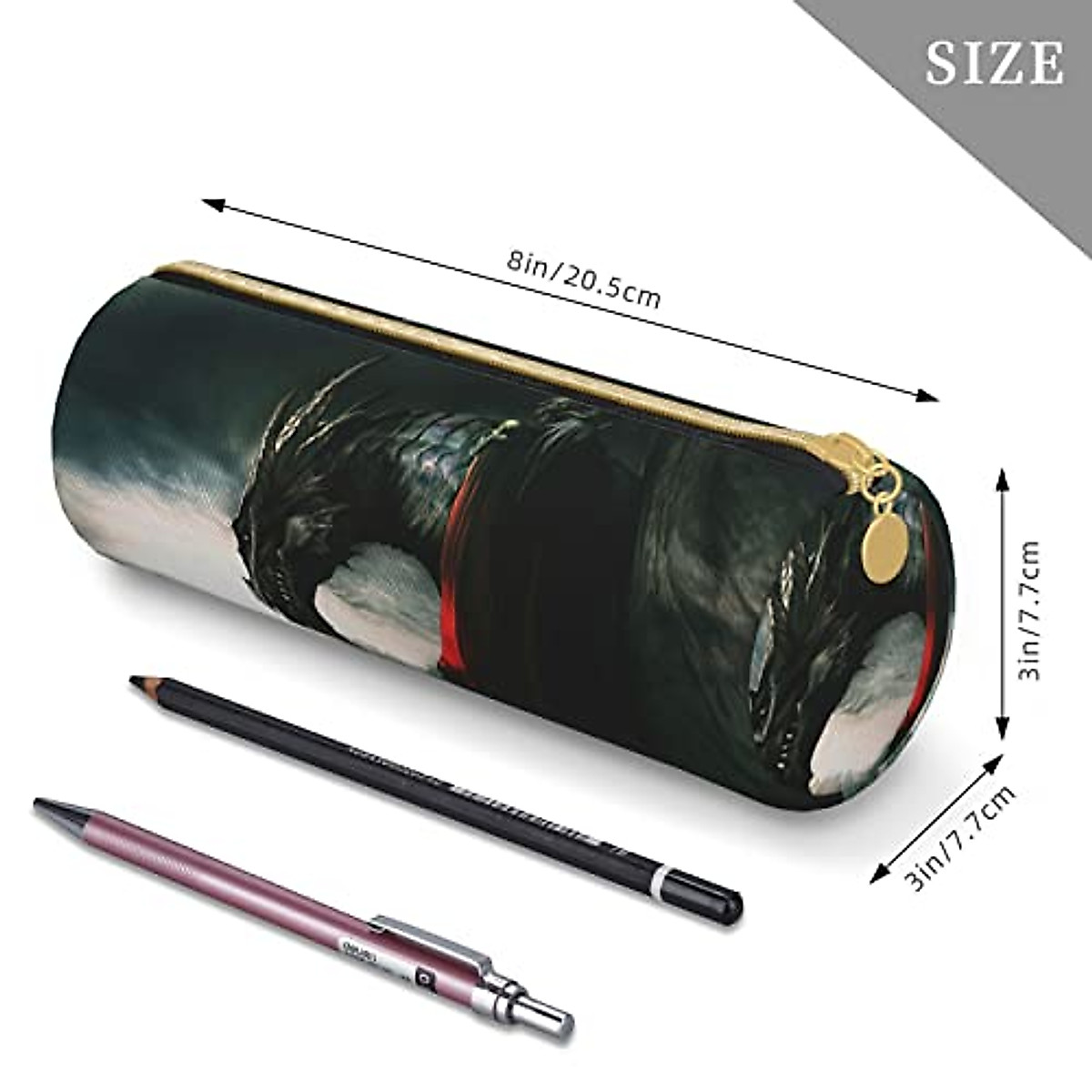 Dragon Pencil Case Pen Pouch Cylinder Small Carrying Box for Women Adult With Smooth Zipper Simple Durable Lightweight for Office Organizer Storage Bag