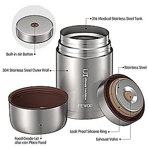 Food Jar - 27oz Vacuum Insulated Stainless Steel Lunch Thermos, Leak Proof Soup Containers with bag for Hot or Cold Food (Grey)