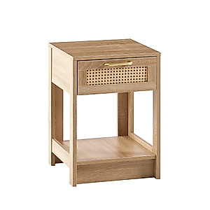 LKJYBG 15.75" Rattan Night Stands with Drawer Bedside End Table for Small Space (15.75 "L x 15.75 "W x 21.65 "H) Natural One Size