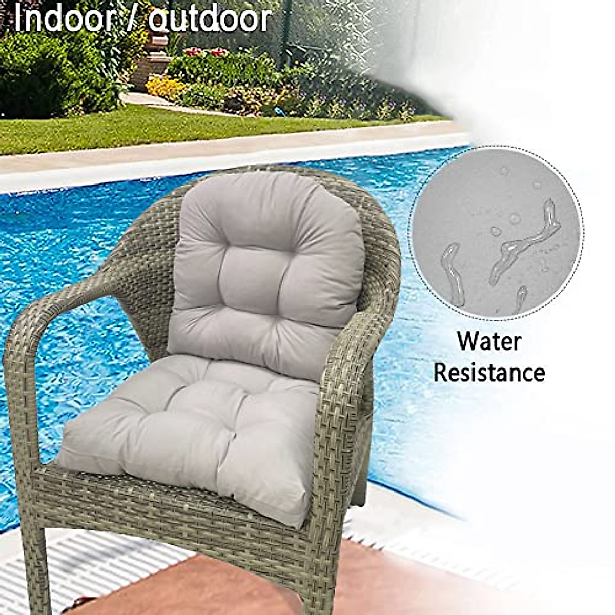 Srutirbo Outdoor Chair Seat Cushions Set of 2, Waterproof 19" x 19"U-Shaped Patio Chair Cushions for Indoor/Outdoor Wicker Chair Rocking Chairs, Garden Furniture Kitchen Dining Room (Light Grey)