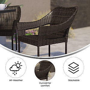 EMMA + OLIVER Embry Patio Dining Chair - PE Rattan with Steel Frame - All Weather Materials - No Assembly Required - Espresso