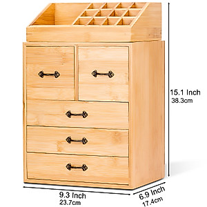 READAEER Bamboo Makeup Organizer with Drawers Large Cosmetic Organizer Countertop