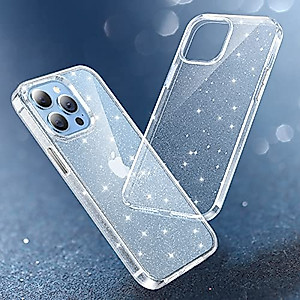 Compatible for iPhone 13 Pro Glitter Case Clear Crystal, Not Yellowing Shockproof Protection iPhone 13 Pro Glitter Case, Slim Thin Cover for Women & Girls 6.1P'', Sparkly Clear