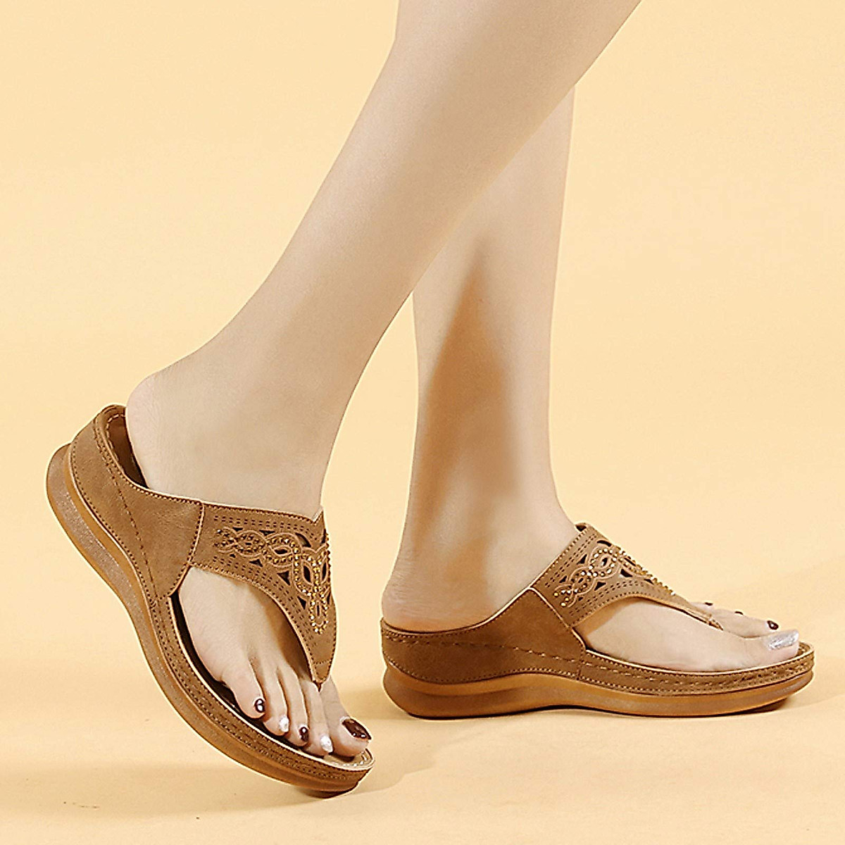 justHIGH Wedge Flip Flops for Women, Hollow Out Breathable Platform Sandals, Women Summer Wedge Sandals with Comfort Insole