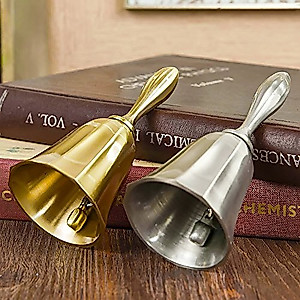 DomeStar Hand Bell, 2PCS Call Bell Wedding Bell Dinner Bell Golden and Pewter Classroom Bell for Kids