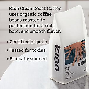 Kion Organic Decaf Whole Bean Coffee, Tested for Toxins, Ethically Sourced, Rich, Bold, and Smooth, Medium Roast 12 Oz (1 Pack)
