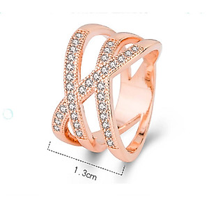 ZDIFDIC Fashion Rose Gold Overlapping Rings For Women Intertwined Crossover Statement X Ring Cross Ring Cubic Zirconia Ring Engagement Promise Band Wedding Rings for Women Gifts (7#)