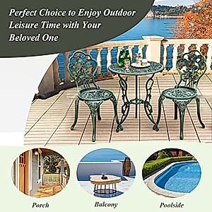 Tangkula 3 Pieces Patio Bistro Set, Outdoor Aluminium Patio Furniture Set, Outdoor Chairs and Table with Umbrella Hole, Patio Dining Set for Balcony Backyard Garden & Poolside (Green)