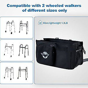 Walker Basket, Monotakou Walker Bag Water Cup Holder, Foldable Walker Storage Bag with Big Capacity & Never Tipping Over, Ideal Gift for Family and Friends - Black (for 2 Wheeled Rollator Walkers)