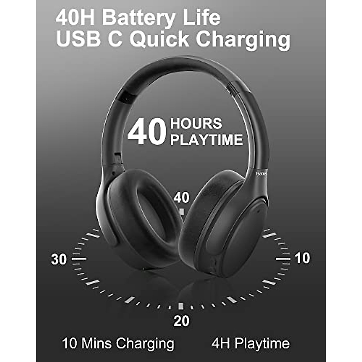 Vsonus H88 Active Noise Cancelling Headphones, Wireless Over Ear Bluetooth Headphones, 40H Playtime, HiFi Deep Bass Sound, Folding, Comfortable Earpads for Airplane, Travel, Home Office (Black)