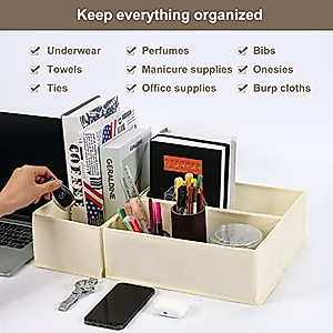 Coorganisers 6 Packs Dresser Organizers, Drawer Organizers for Clothing, Baby Organizers and Storage Drawers, Woven-Fabric Dresser Drawer Organizers, Baby Clothes Organizer in Bedroom (Beige)