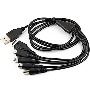 risingsaplings for USB Cable 5 in 1 Cord for Wii U DS Lite New 3DS XL 3DS XL 2DS Dsi XL NDS GBA SP PSP 1000 2000 3000