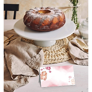 Table Place Card for Baby Shower, 25 Pcs Tent Cards Set with Blush Pink Bear Ballon Design, Editable Name Cards for Table Seating, Party Food Lables, We Can Bearly Wait Baby Shower Decorations(01)