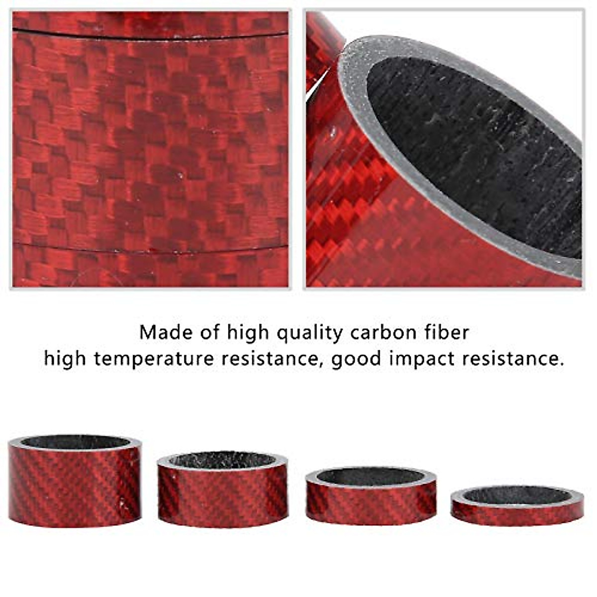 Bike Front Fork Spacer, Edge Headset Stem Washer Fine Texture Carbon Fiber for Road for Outdoor Cycling Activities(Red)